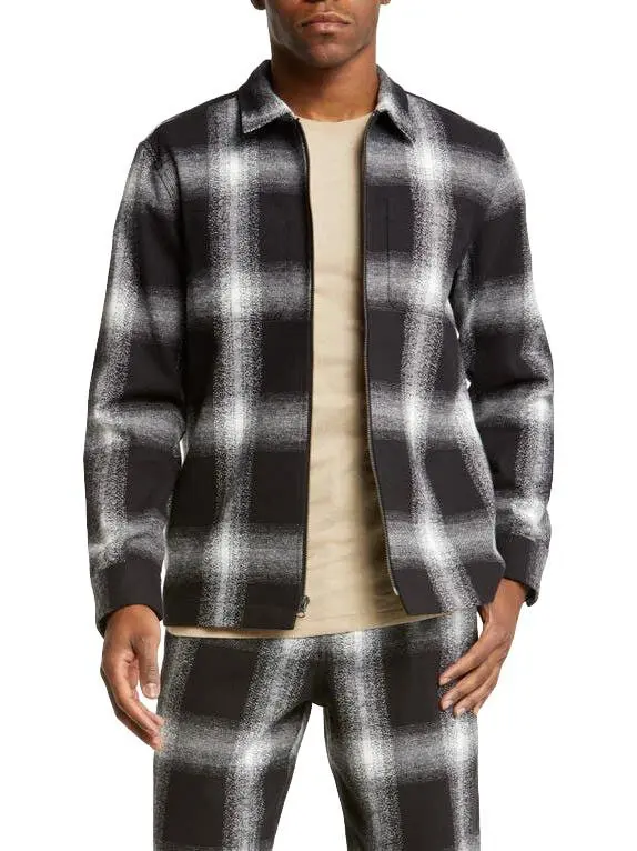 Saturdays Nyc Ryan Plaid Flannel Zip Front Shirt Jacket - Black