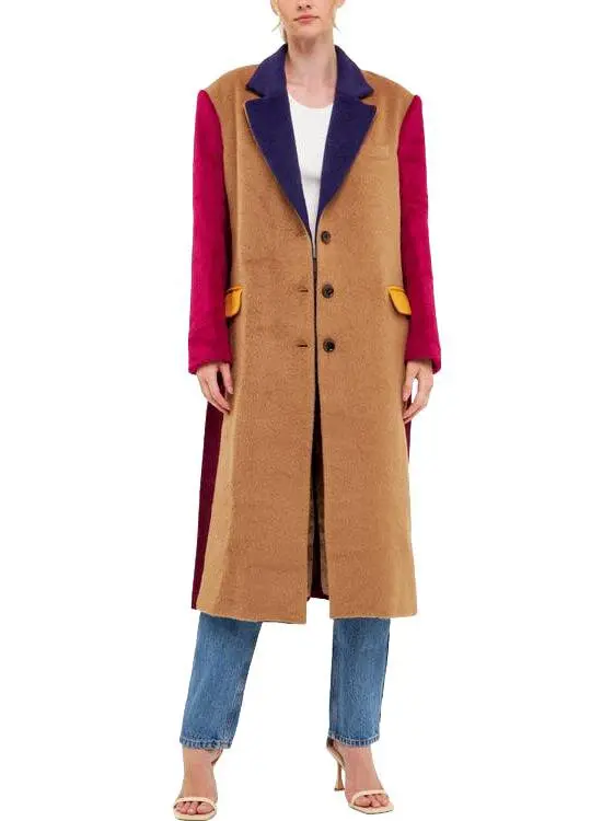 English Factory Colorblock Oversized Coat - Camel Multi