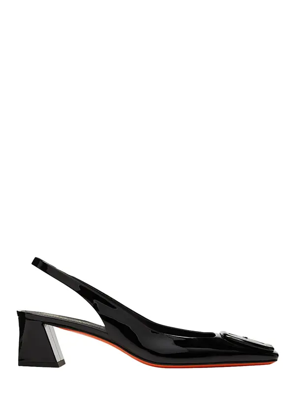 Santoni Patent Leather Slingback Pumps - Black