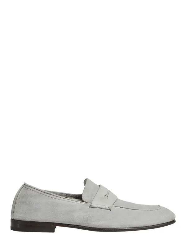 Zegna Suede Penny Loafers - Medium Grey