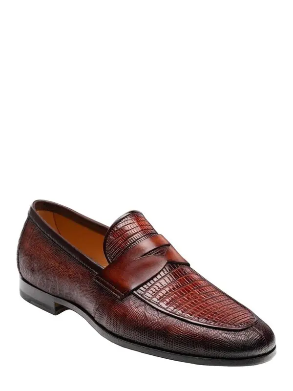 Magnanni Vincente Lizard Penny Loafers - Brown