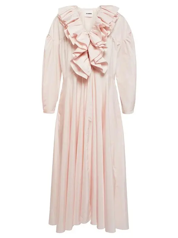 JIL SANDER Ruffle-trimmed Midi Dress - Pink