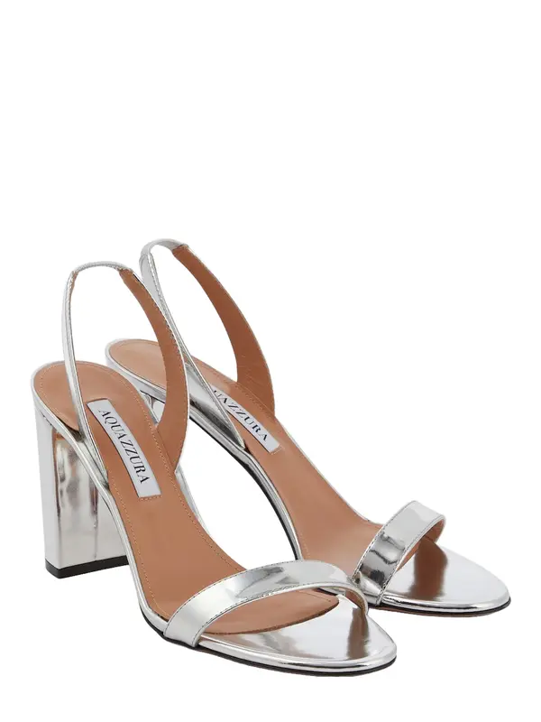 AQUAZZURA So Nude 85 Metallic Leather Sandals - Silver