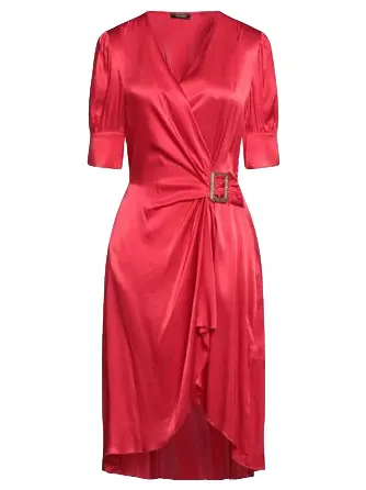 FRACOMINA Midi Satin Dress With Appliqués - Red