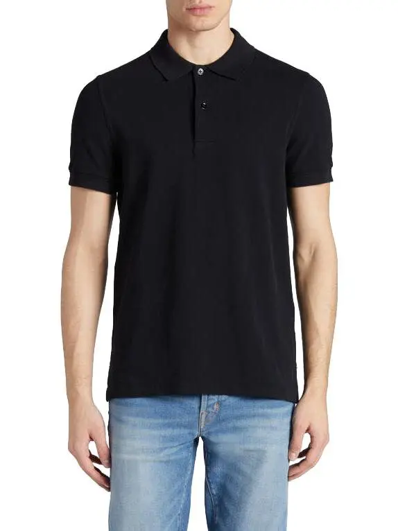 TOM FORD Short Sleeve Cotton Piqué Polo - Black