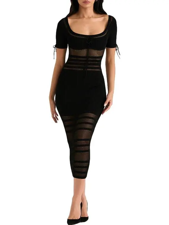 House Of Cb Lilla Mesh Stitch Midi Sweater Dress - Black