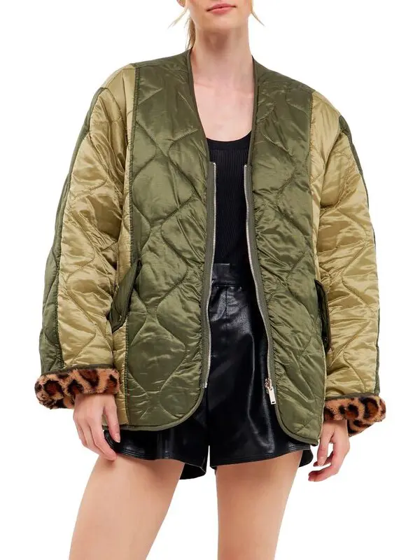 English Factory Oversized Quilted Ripstop Jacket - Olive