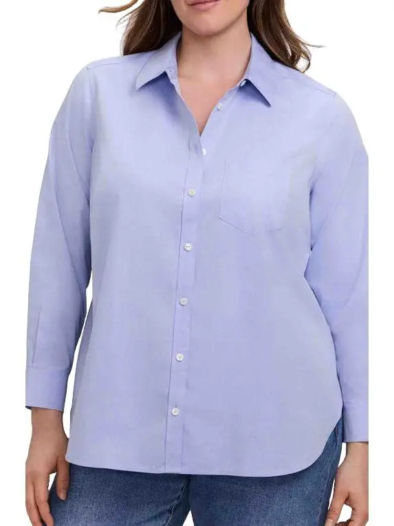 Foxcroft Boyfriend Non-iron Cotton Blouse - Blue Wave 2