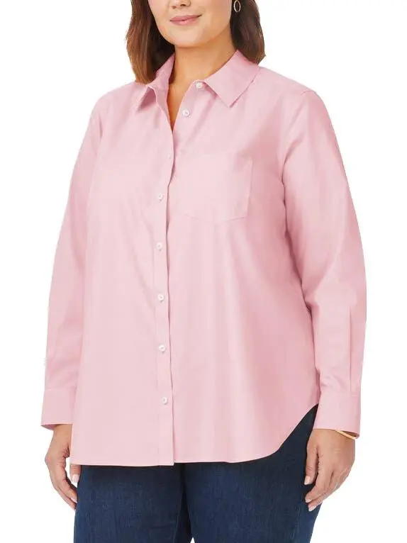 Foxcroft Boyfriend Non-iron Cotton Blouse - Chambray Pink