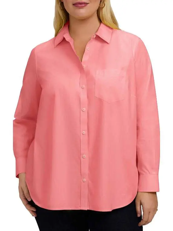 Foxcroft Boyfriend Non-iron Cotton Blouse - Coral Reef