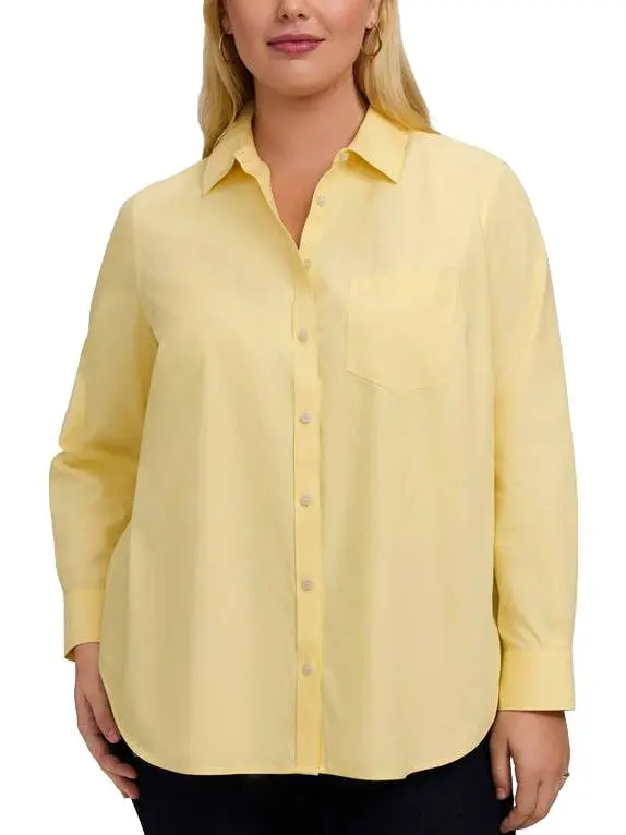 Foxcroft Boyfriend Non-iron Cotton Blouse - Lemon