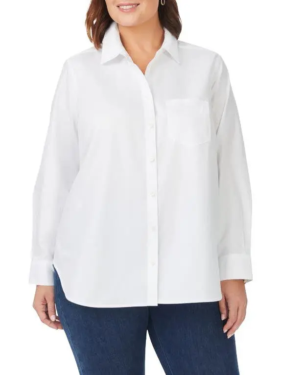 Foxcroft Boyfriend Non-iron Cotton Blouse - White