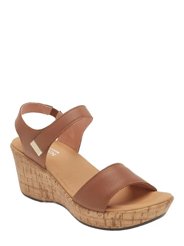 Naot Summer Platform Wedge Sandal - Caramel Leather