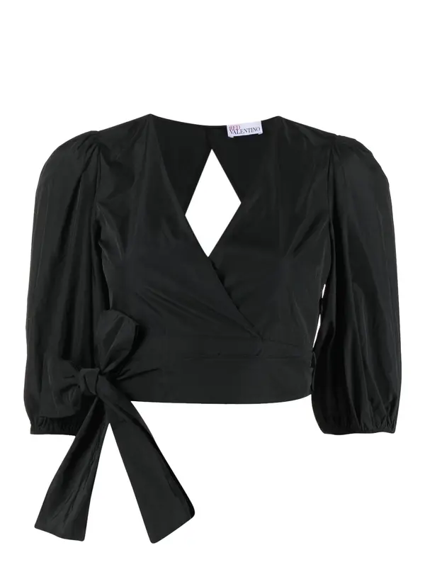 Red Valentino V-neck Cropped Wrap Blouse - Black