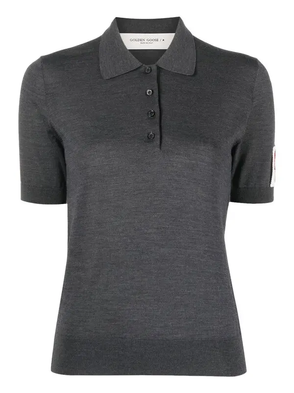 GOLDEN GOOSE Logo-patch Knit Polo - Grey