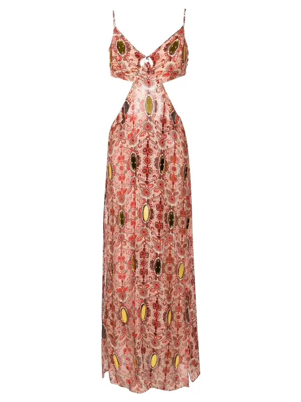 AMIR SLAMA Floral-print Cut-out Maxi Dress - Red