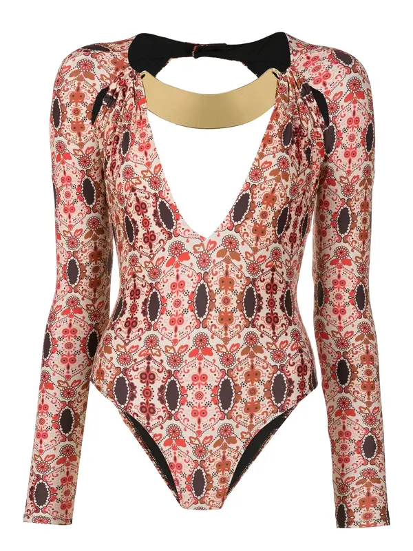 AMIR SLAMA Floral-print V-neck Bodysuit - Multicolour