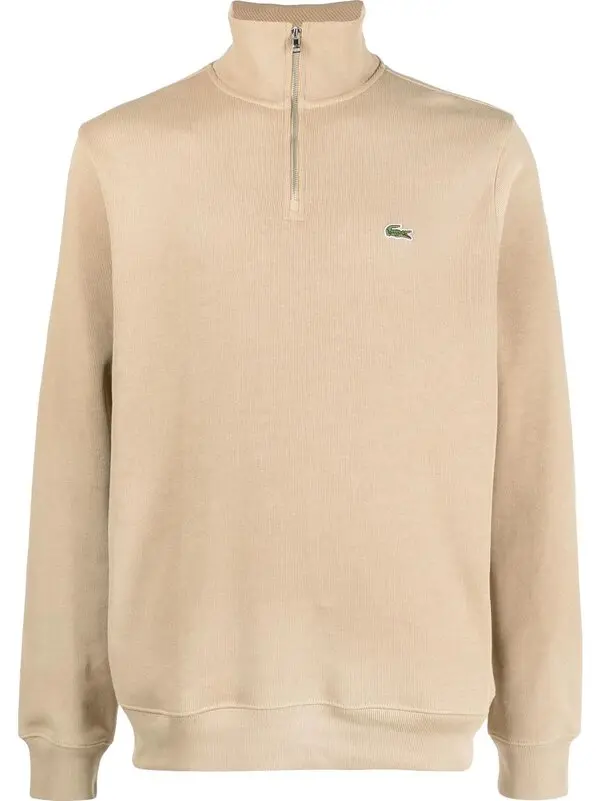 Lacoste Embroidered-logo Half-zip Sweater - Neutrals