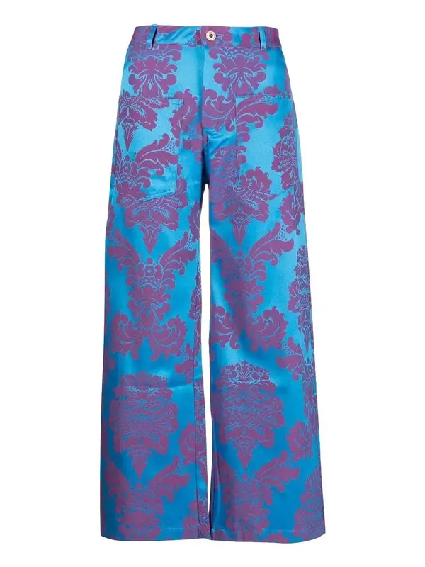 MARQUES' ALMEIDA Floral Print Wide-leg Cropped Trousers - Blue
