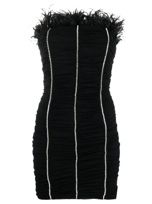 Patrizia Pepe Crystal-embellished Feather-detail Dress - Black