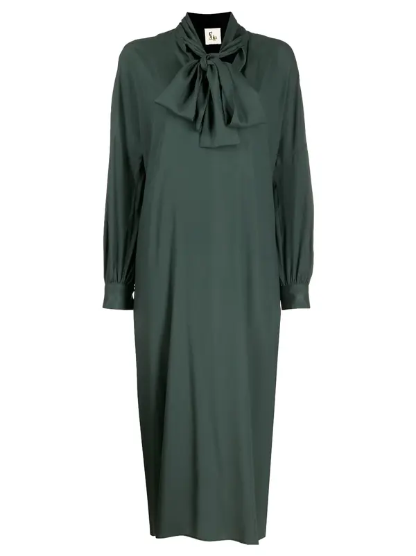 PAULA Scarf-detail Scoop Neck Dress - Green