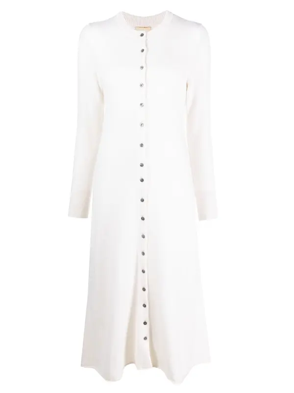 PAULA Buttoned-up Knitted Dress - White
