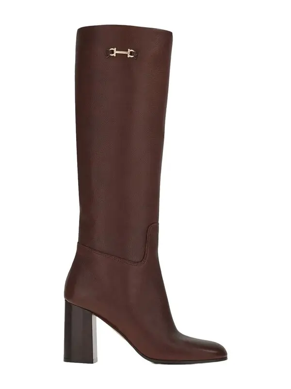 FERRAGAMO Gancini-bit Leather Boots - Brown