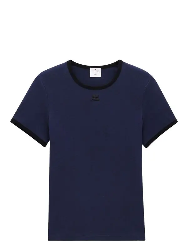 COURREGES Contrasting-trim Logo T-shirt - Blue