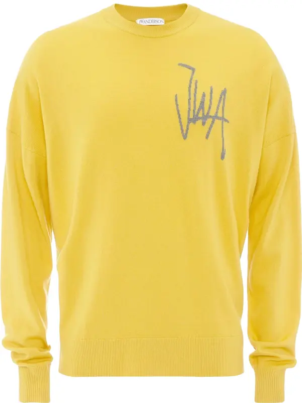 JW Anderson Logo-intarsia Merino-wool Jumper - Yellow