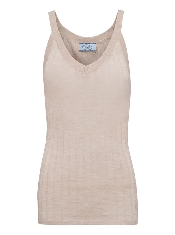 Prada Ribbed Cashmere Tank Top - Neutrals