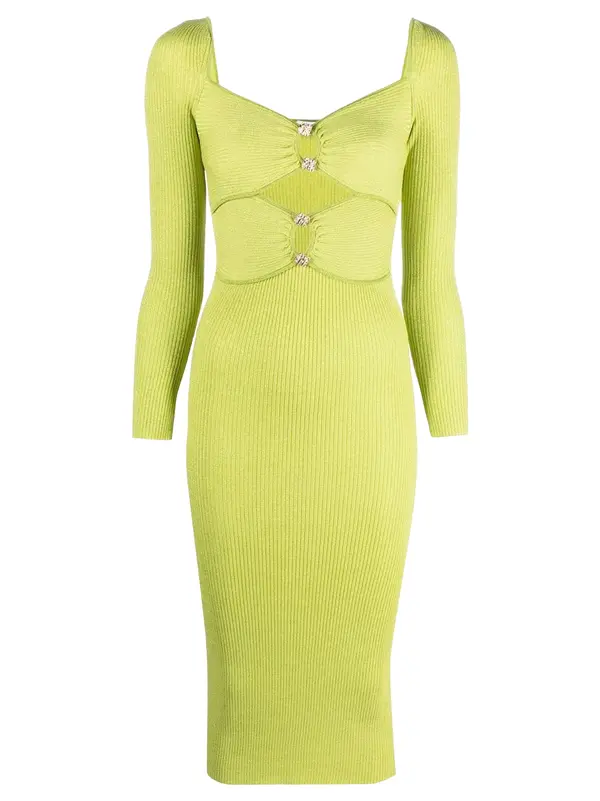 SELF-PORTRAIT Long-sleeve Knitted Dress - Green