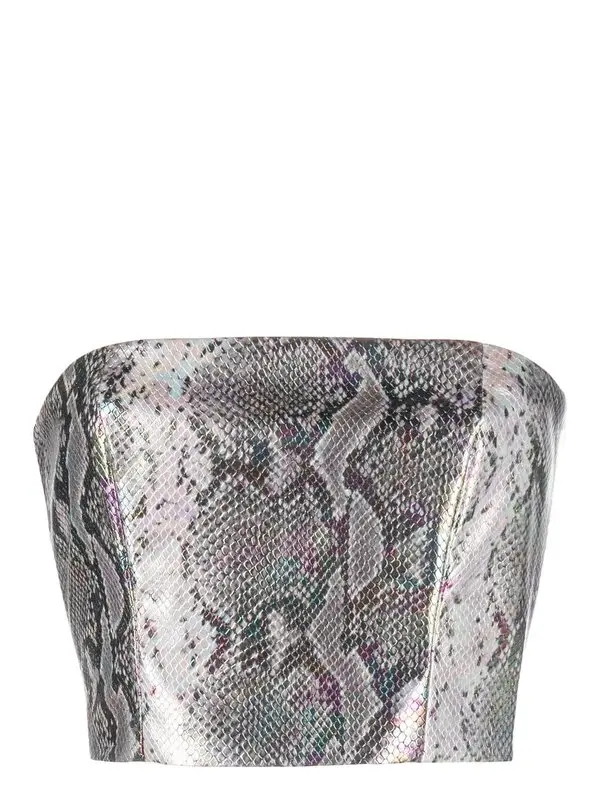 ROTATE BY BIRGER CHRISTENSEN Metallic Snakeskin Bandeau Top - Silver