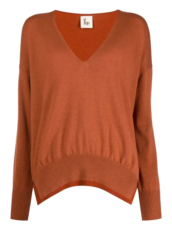 PAULA Drop-shoulder V-neck Sweater - Orange