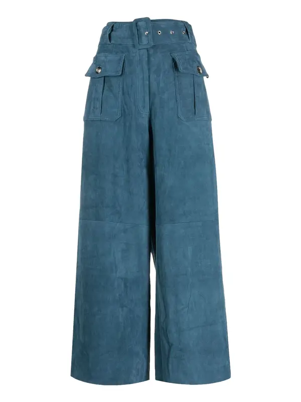 PAULA Wide-leg Suede Trousers - Blue