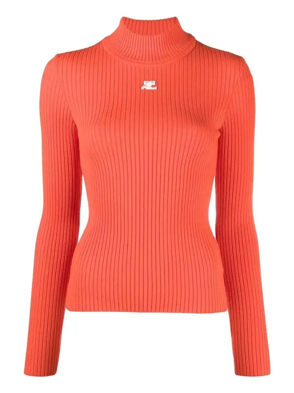COURREGES Logo-patch Roll Neck Jumper - Orange