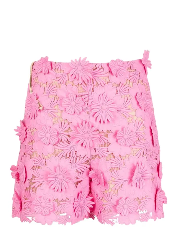 Oscar De La Renta Floral-lace High-waisted Shorts - Pink