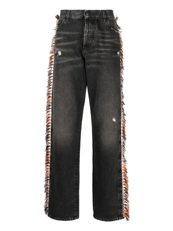 COUNTY OF MILAN Fringe-detail Straight-leg Jeans - Black
