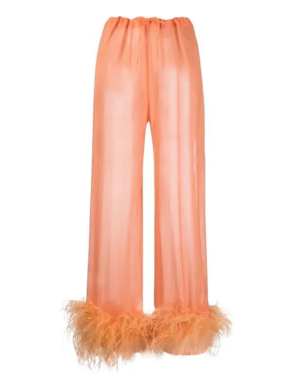 Oseree Feather-trim Pyjama Bottoms - Orange