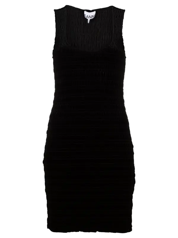 GANNI Scoop-neck Velvet Dress - Black