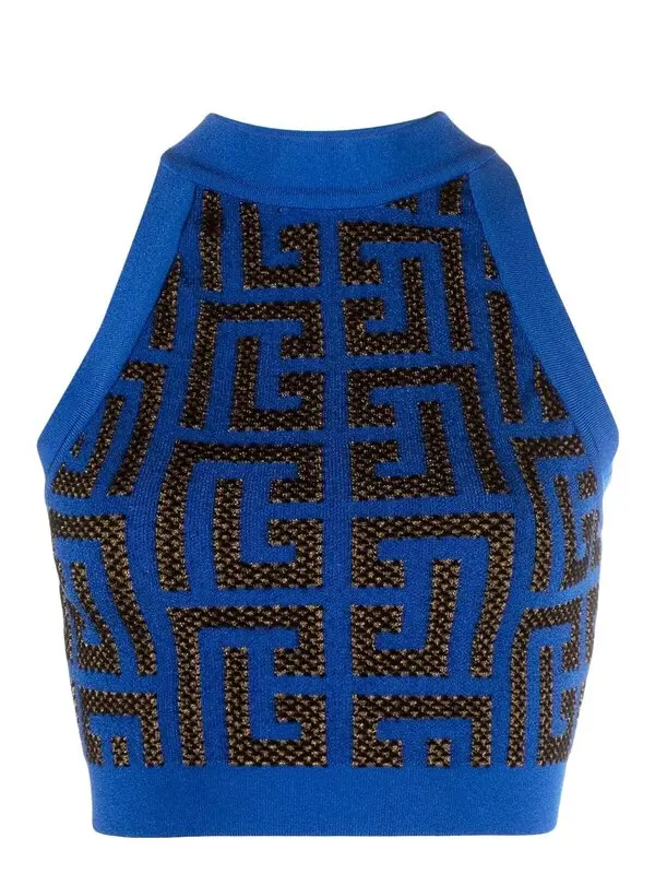 Balmain Monogram Knit Crop Top - Blue