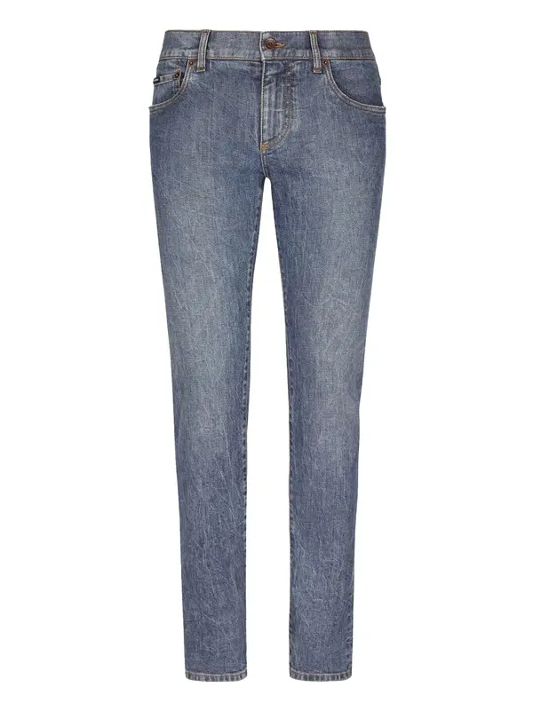 Dolce & Gabbana Logo-appliqué Skinny Jeans - Blue