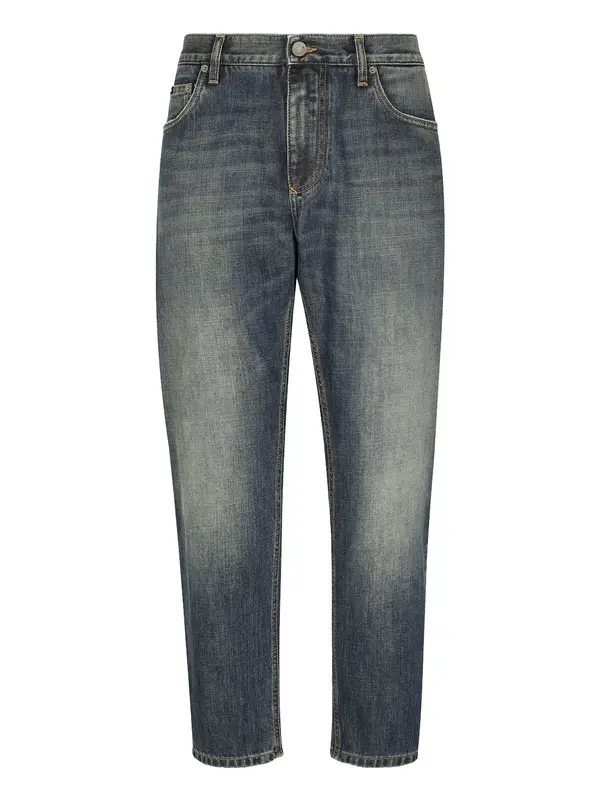 Dolce & Gabbana Logo-appliqué Tapered-leg Jeans - Blue