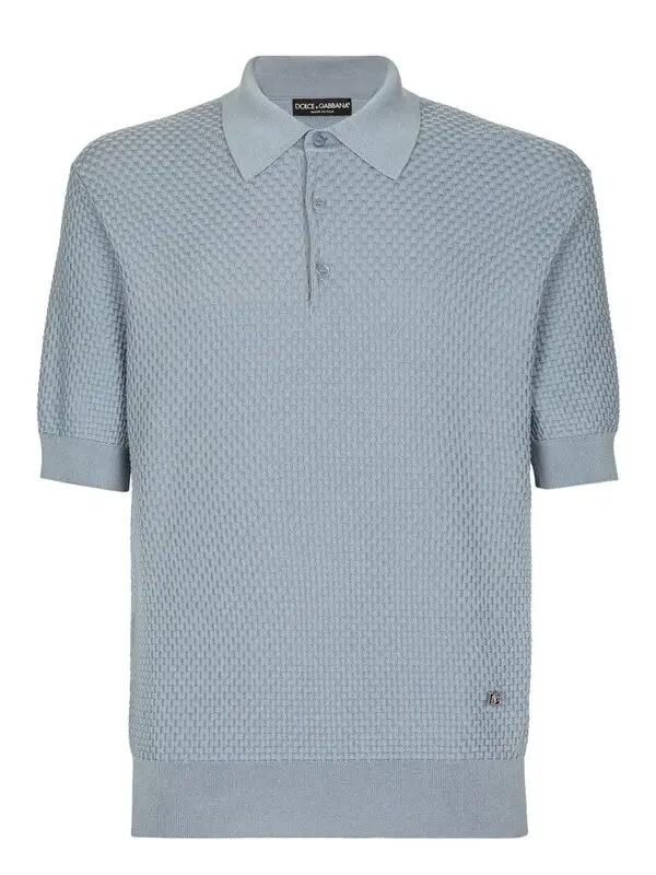 Dolce & Gabbana Waffle-knit Short-sleeved Polo Shirt - Grey