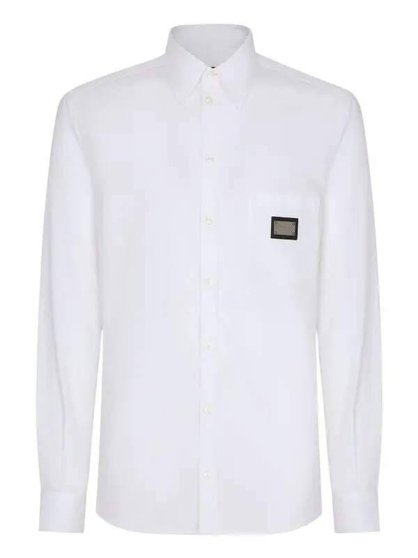 Dolce & Gabbana Martini-fit Logo-tag Cotton Shirt - White