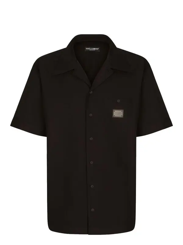 Dolce & Gabbana Logo-tag Cotton Bowling Shirt - Black