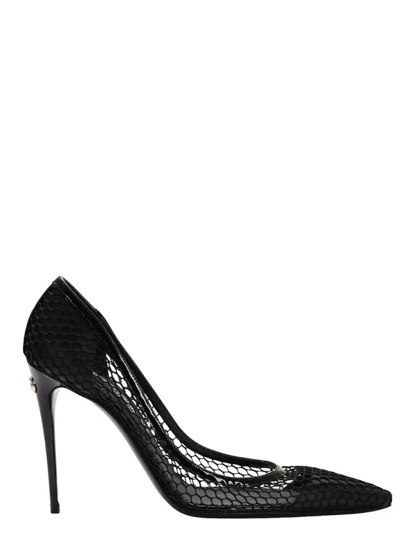 Dolce & Gabbana 105mm Patent Leather Mesh Pumps - Black