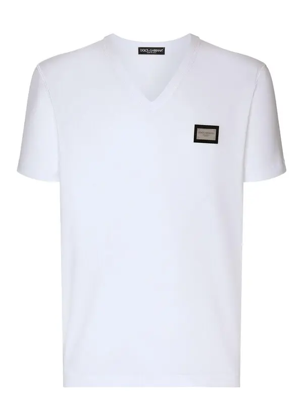 Dolce & Gabbana Logo-tag V-neck T-shirt - White