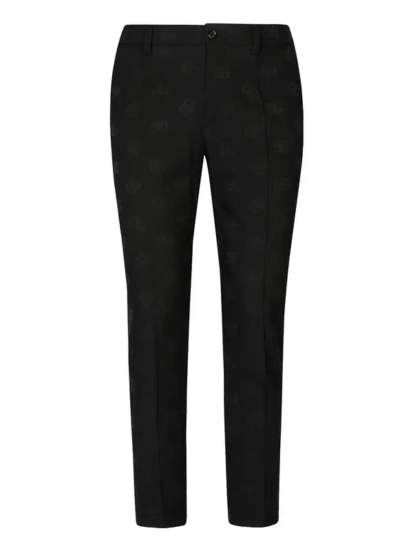 Dolce & Gabbana Monogram Jacquard Wool Trousers - Black