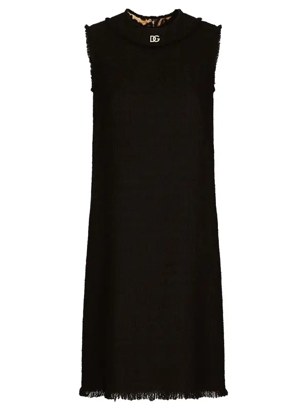 Dolce & Gabbana Tweed Midi Dress With Dg-logo - Black