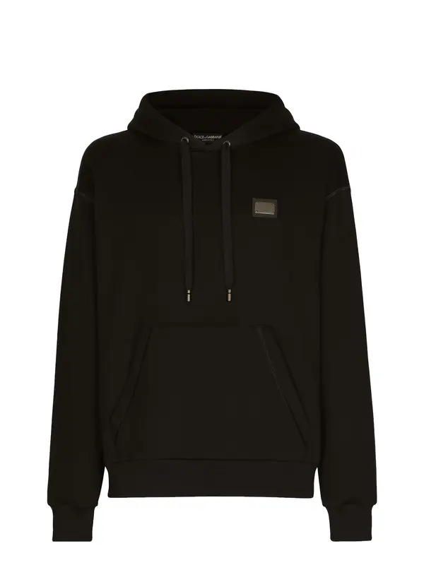 Dolce & Gabbana Drawstring Hoodie With Logo Tag - Black